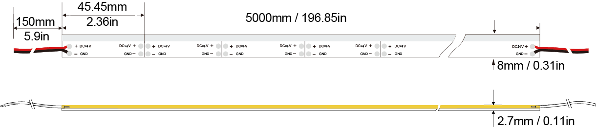 Side View COB Series :COB-480D-8MM-24V IP20-IP65-IP67-IP68-COB Strip ...